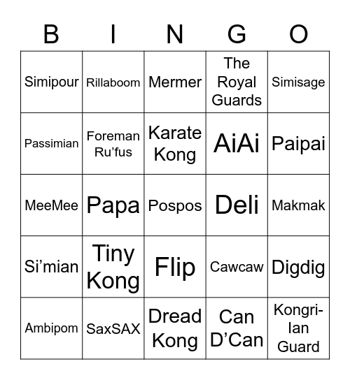 Xin Round 1 (Monkey) Bingo Card