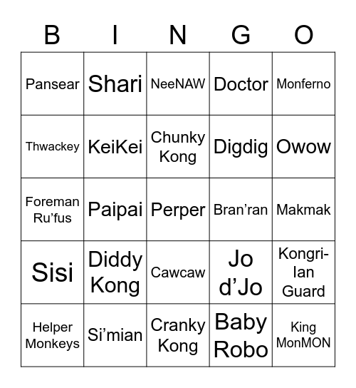 Holly Round 2 (Monkey) Bingo Card