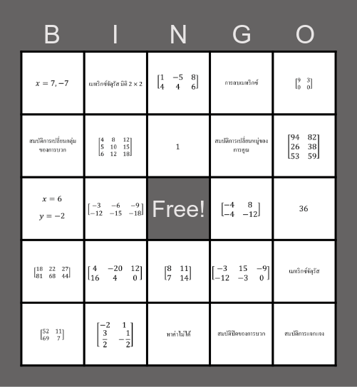 Matrix Bingo Card