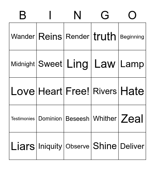 PSALMS Bingo Card