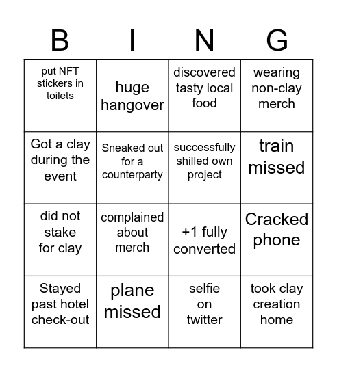 Clay bingo Card