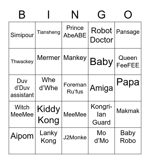 Imp Round 2 [Monkey] Bingo Card