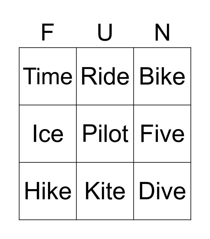 Long / i / Sounds Bingo! Bingo Card