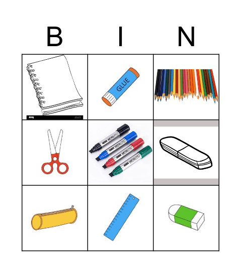 School objects Bingo Card