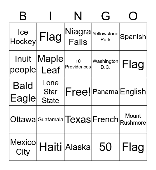 North America Bingo Card