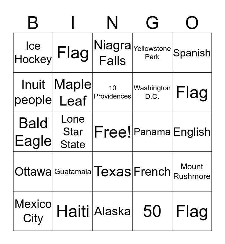 North America Bingo Card