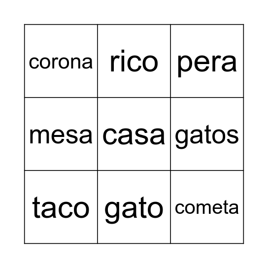 Bingo de Palabras Bingo Card