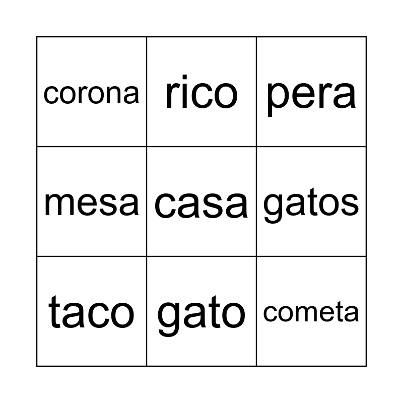 Bingo de Palabras Bingo Card