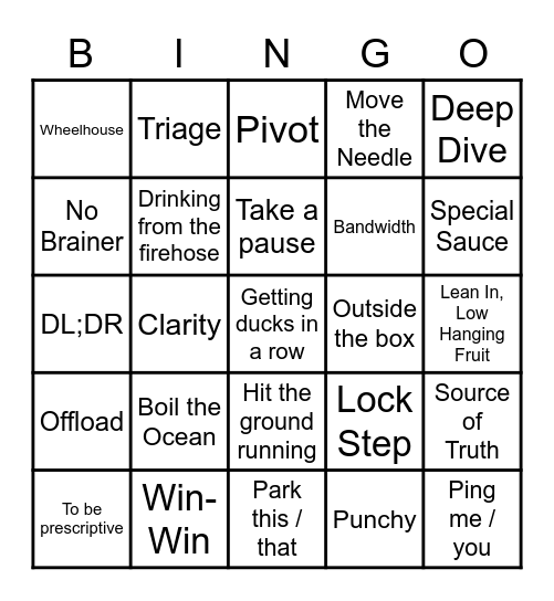 PM / PMM Lingo Bingo Card
