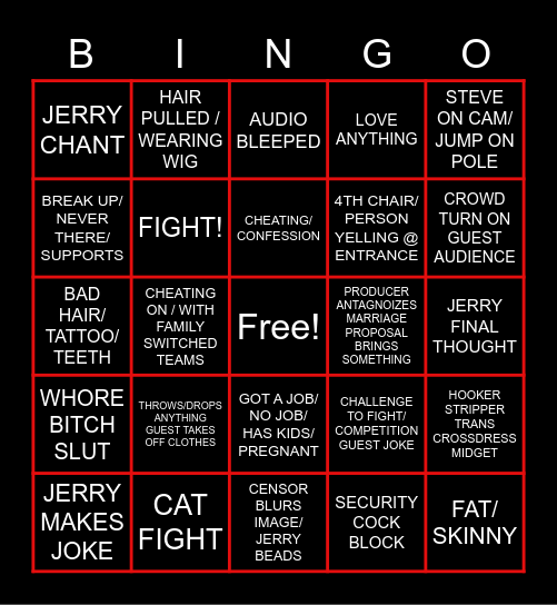 JERRY SPRINGER BINGO Card