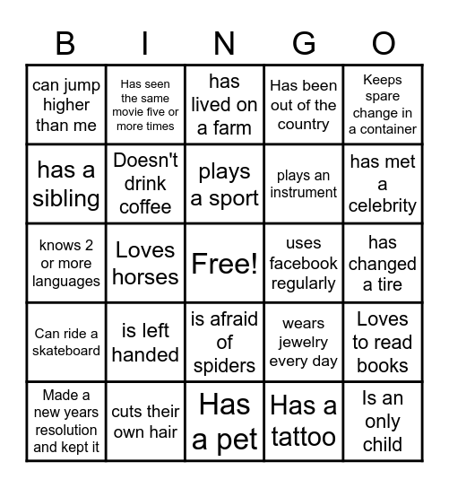 Find someone who Bingo Card
