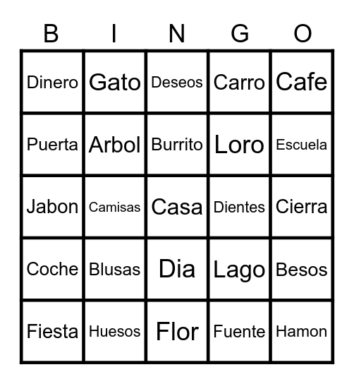 Say Hola to Spanish Part 1 Bingo Card