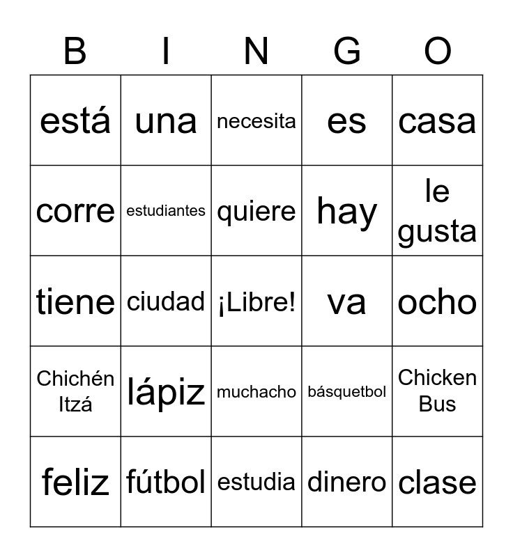 Unidad 1: Mi vida escolar Bingo Card