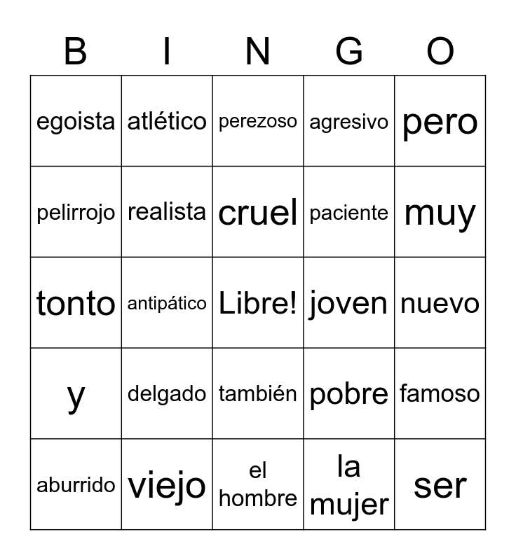 Spanish Chapter 1 Vocabulario 2 Bingo Card