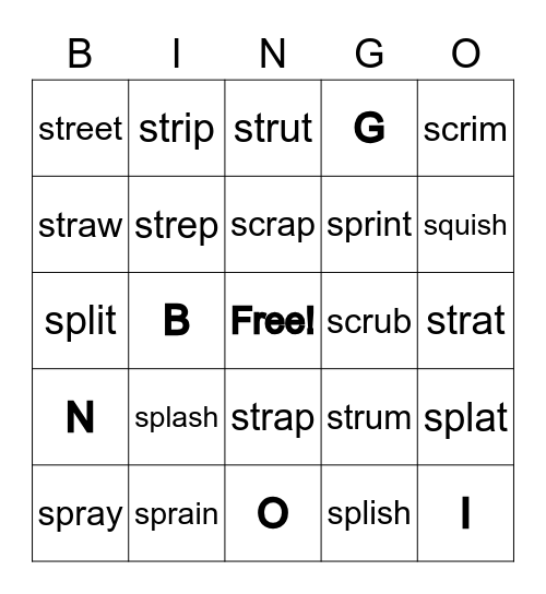 Three Initial Consonant Blends Bingo Card