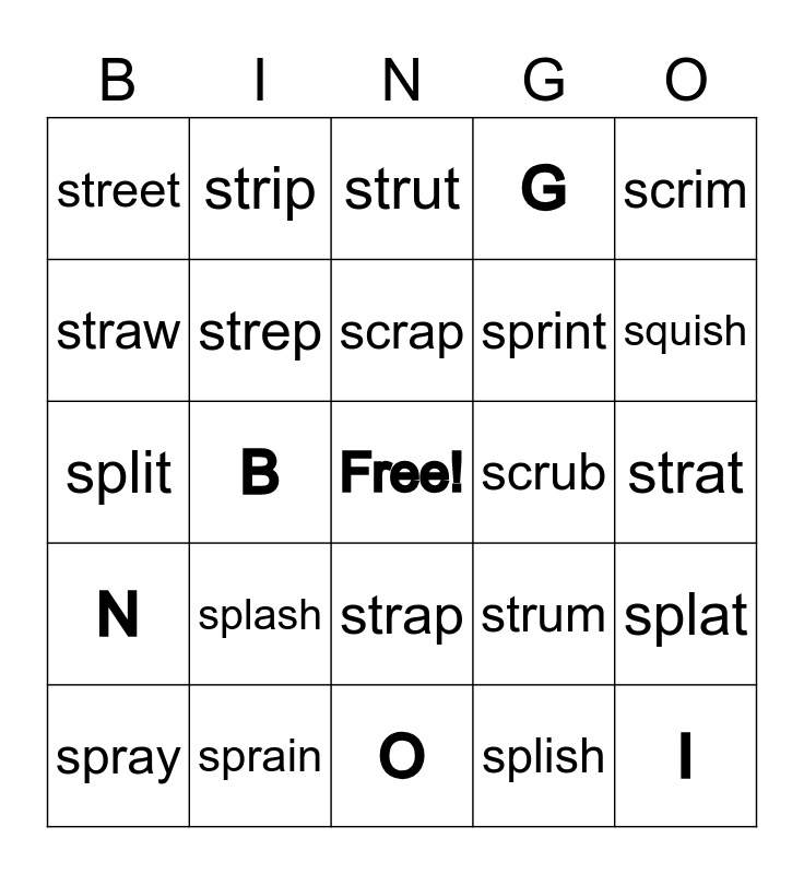 Three Initial Consonant Blends Bingo Card