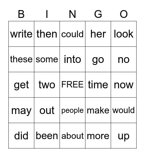 High Frequency Words 51-100 Bingo Card