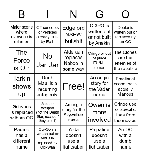 Bad PT Rewrite Bingo Card