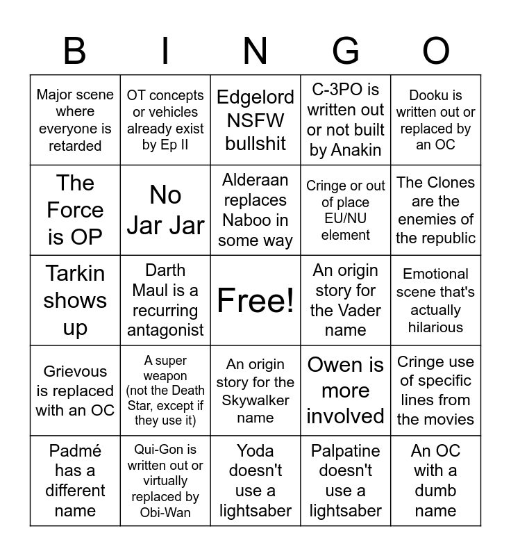 Bad PT Rewrite Bingo Card