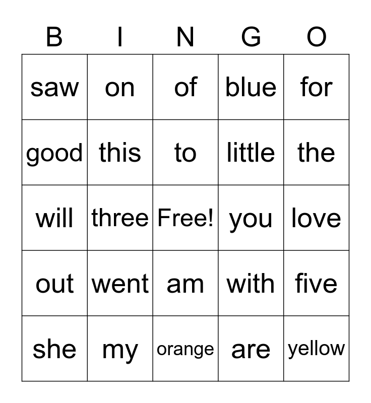 Kindergarten Rainbow Words Bingo Card