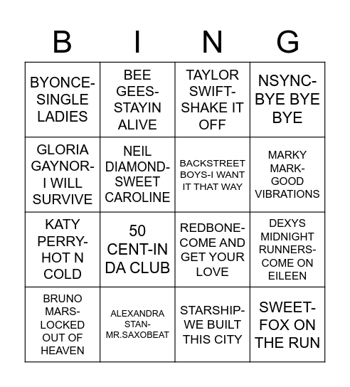 MUSIC BINGO Card