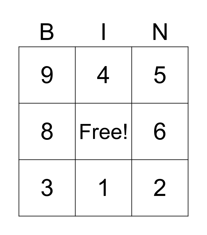 Chiffres en français de 1 à 10 Bingo Card