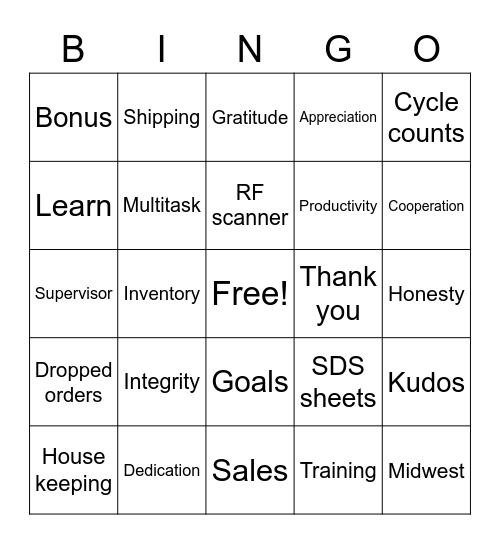 Employee appreciation week Bingo Card