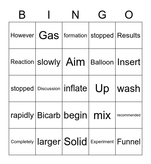 Balloon Experiment Bingo Card