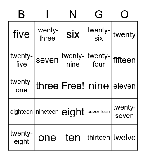 Identify Whole Number Words Bingo Card