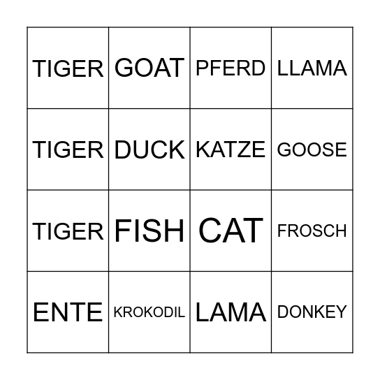 Animals / Tiere Bingo Card