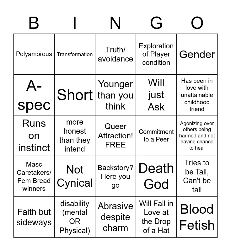 Rene Character Bingo Card