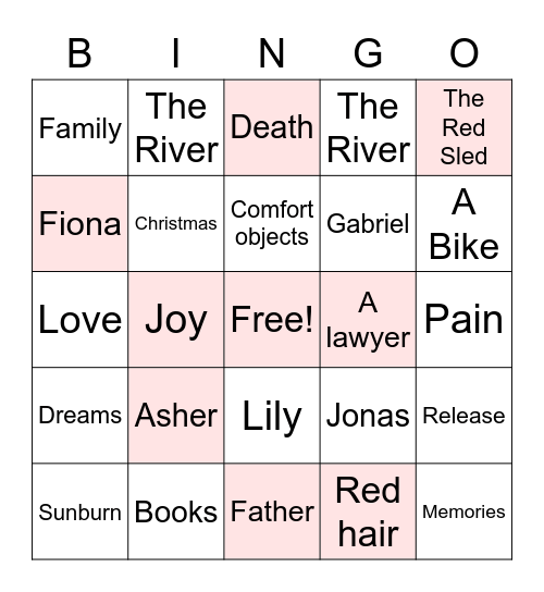 The Giver Bingo Card
