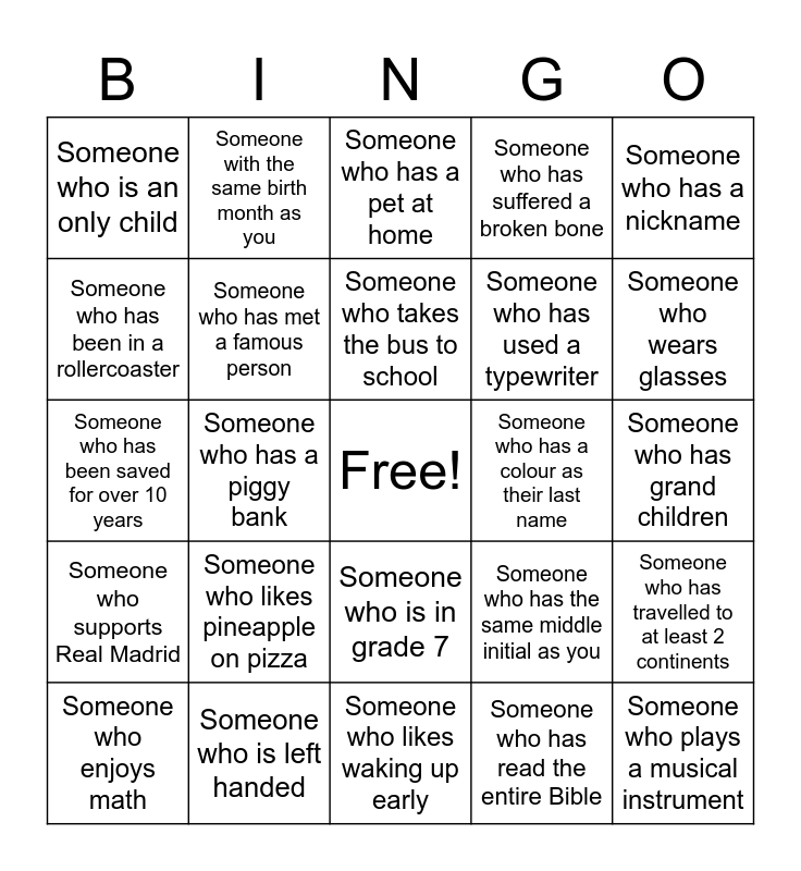 Human Bingo Card