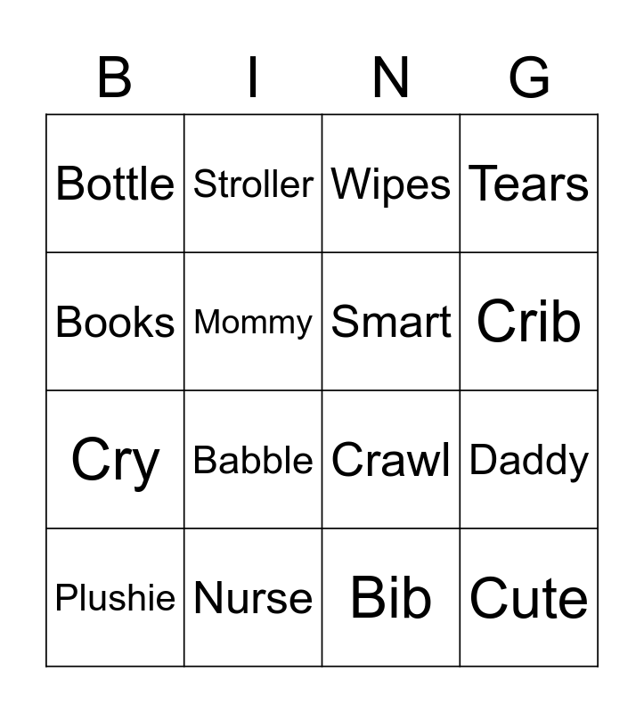 Baby Shower Bingo Card