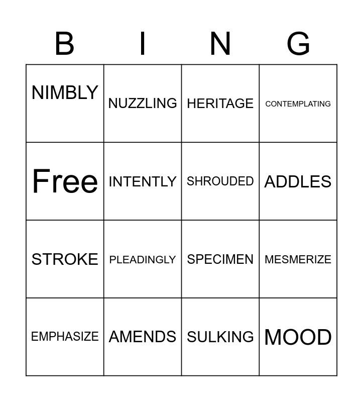 The One and Only Ivan Vocabulary Review Part 2 Bingo Card