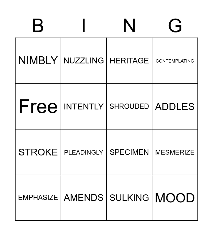 The One and Only Ivan Vocabulary Review Part 2 Bingo Card