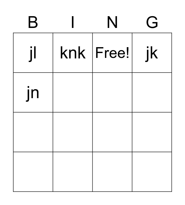 Homophone Bingo Card