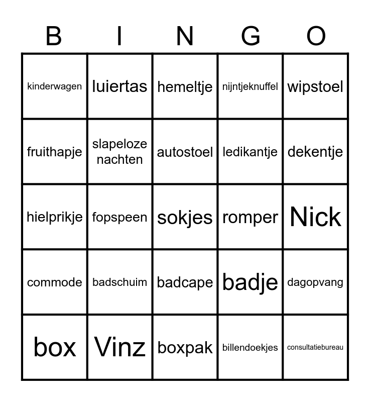 Babyshower van Joyce Bingo Card