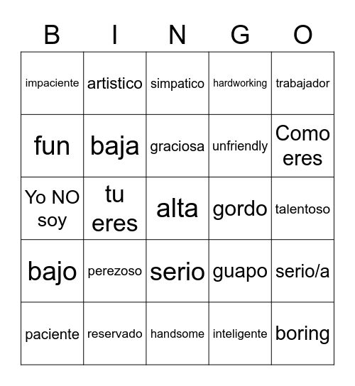 Como eres? Bingo Card