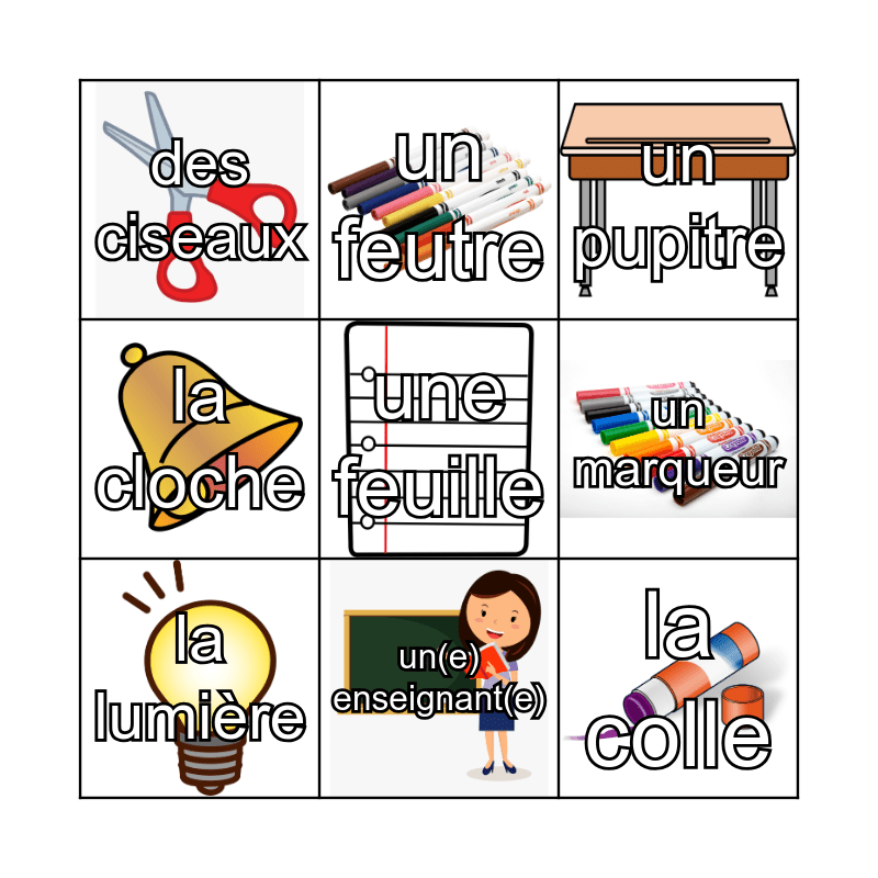 La rentrée scolaire Bingo Card