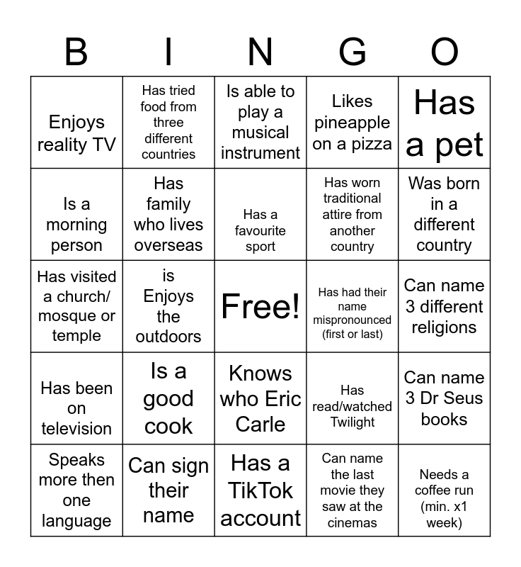 Diversity Bingo Card Diversity Bingo Card