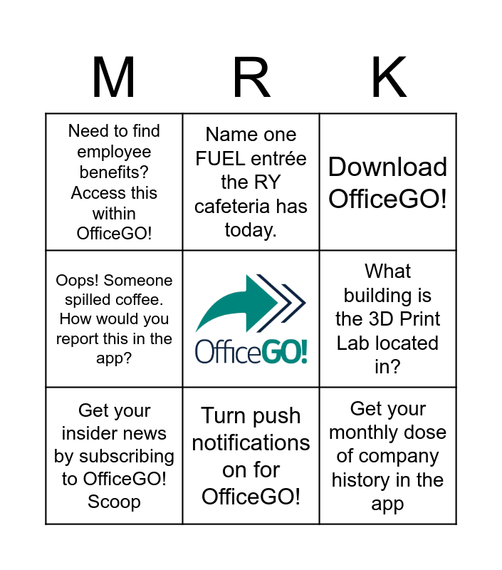 OfficeGO! BinGO! Bingo Card