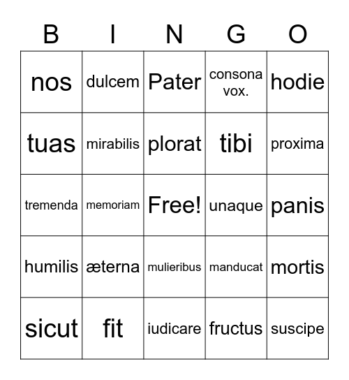 Latin Text Bingo Fall 2022 Bingo Card