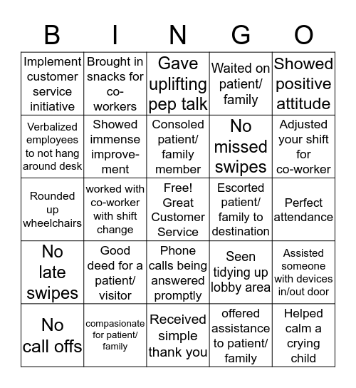 Customer Service Bingo Card Customer Service Bingo Card