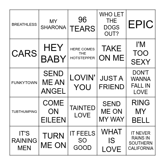 ONE HIT WONDERS Bingo Card