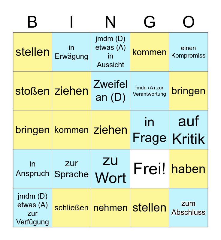 Nomen-Verb-Verbindungen Bingo Card