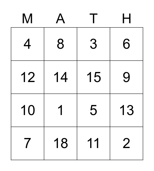 Doubles and Halves Bingo Card