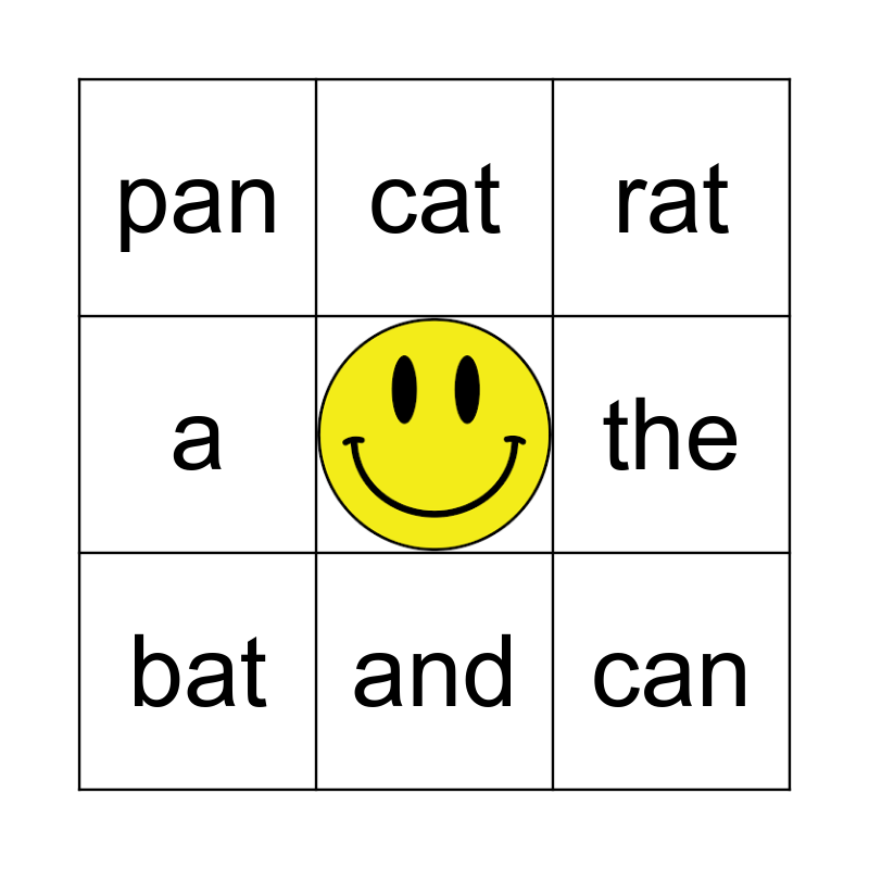 short vowel a bingo Card