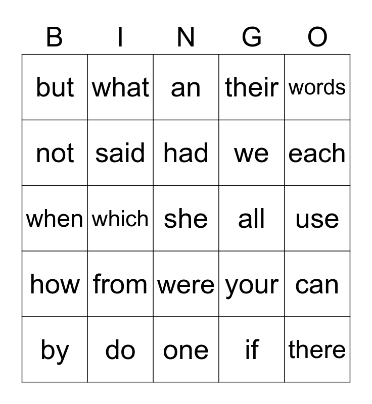 Sight Words 26-50 Bingo Card