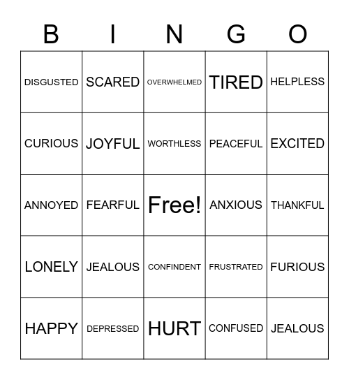 FEELINGS Bingo Card